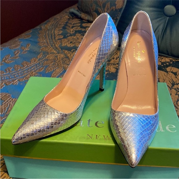kate spade | Shoes | Kate Spade Larisa Nib Metallic Silver Snake Stilettos | Poshmark